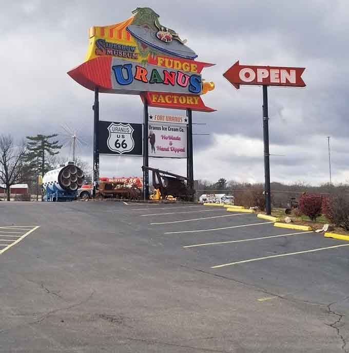 From above, Uranus Towne Center looks like a tiny, joyful universe dropped into the Missouri Ozarks.