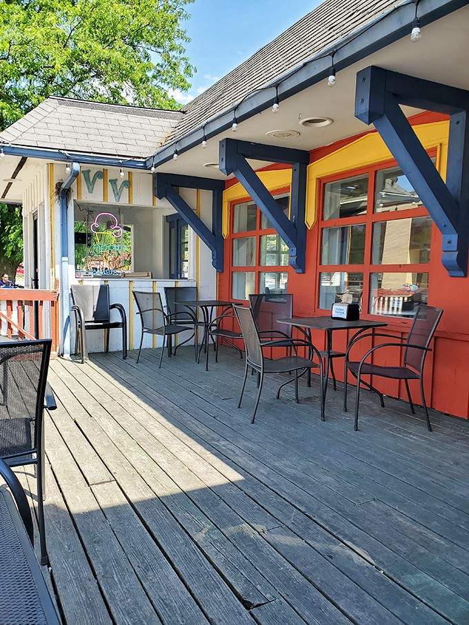 The outdoor deck at Valpo Velvet, where good ice cream and fresh air make the perfect team.