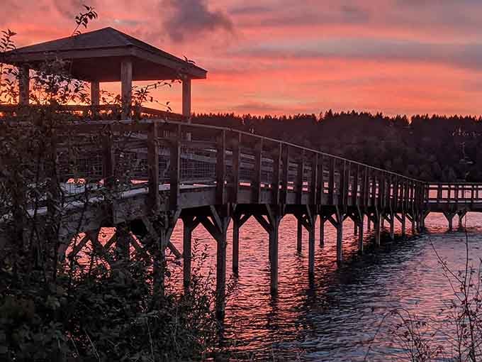When the sky turns this shade of red over the boardwalk, even the most dedicated couch potato becomes a nature lover.