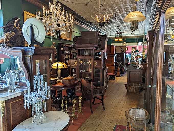 Whippletree Farm Antiques is a treasure hunter's paradise, packed floor to ceiling with chandeliers, curiosities, and stories waiting to be discovered.