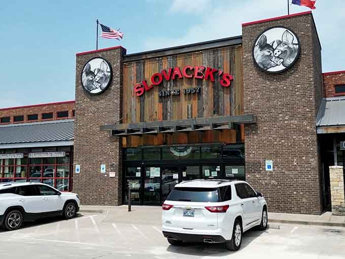 Slovacek's modern facade welcomes travelers with promises of sausage, jerky, and all the Czech specialties your cooler can handle.