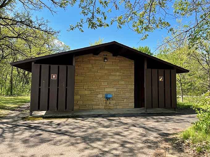 Even the restroom facilities here are built with honest craftsmanship, because good parks take care of every detail, including the practical ones.