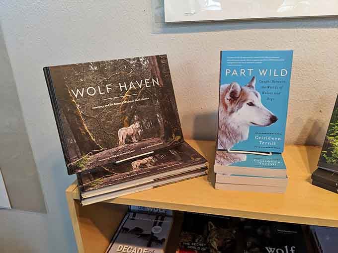 The gift shop offers books that'll turn you into the most informed person at any dinner party wolf conversation.