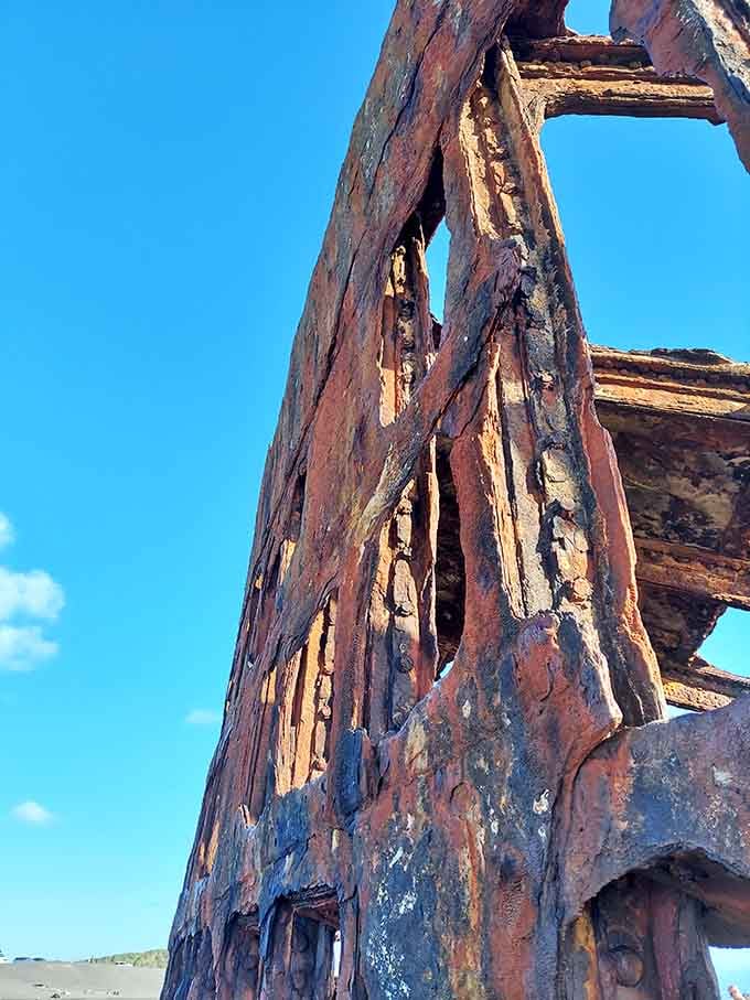 Up close, these corroded steel beams tell a story that no history book could ever fully capture.