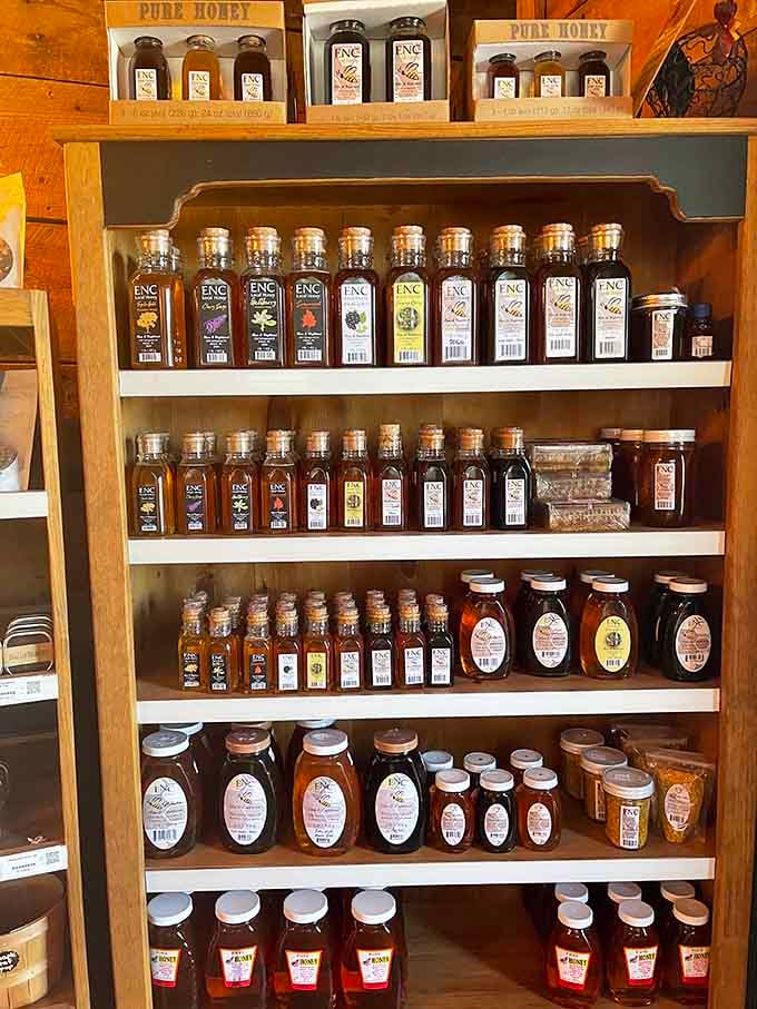 Shelves of local honey and ENC syrups, the kind of edible souvenirs that make your kitchen feel like a much better place.