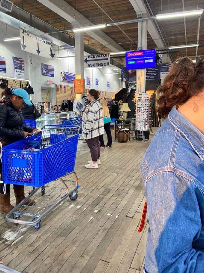 Blue carts, busy shoppers, and a jewelry section with its own sign, this place runs like a well-loved machine.