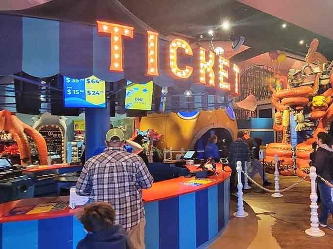 The ticket counter sets the tone immediately, bright, bold, and buzzing with the kind of energy that says something great is just around the corner.