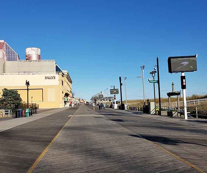 Bally's stretches along the boardwalk horizon, a familiar landmark that's been part of this skyline for decades.