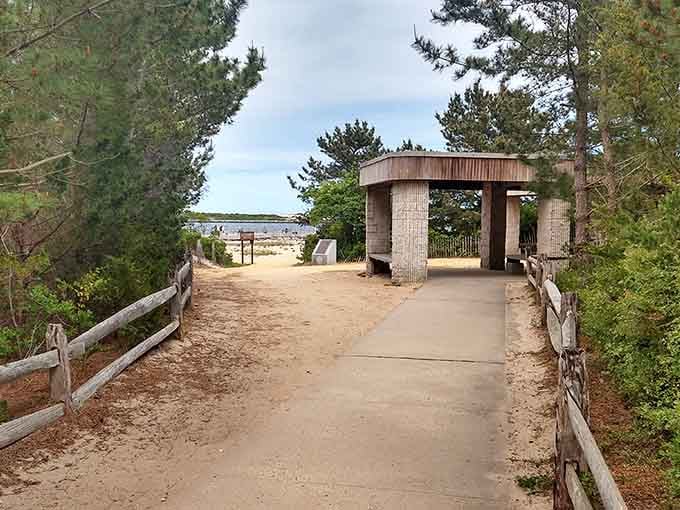 A concrete walkway leads you straight toward the horizon, with the Atlantic on one side and Barnegat Bay on the other. Not bad for a Tuesday.