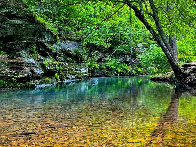 A rope swing, crystal water, and canyon walls. This is what summer is supposed to feel like.