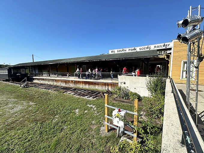 The Big South Fork Scenic Railway station buzzes with visitors, everyone gathered for the same reason: this train is worth it.