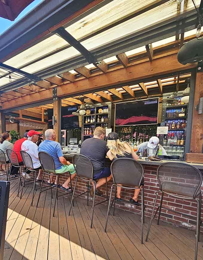 An outdoor bar with a full view of the sky above and cold drinks below, this is Kirkwood living at its finest.