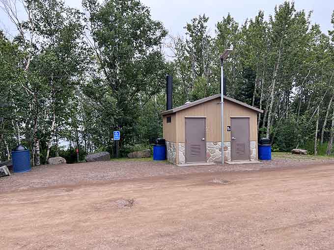 Even the restroom facilities here come with a backdrop of birch trees and fresh North Shore air.