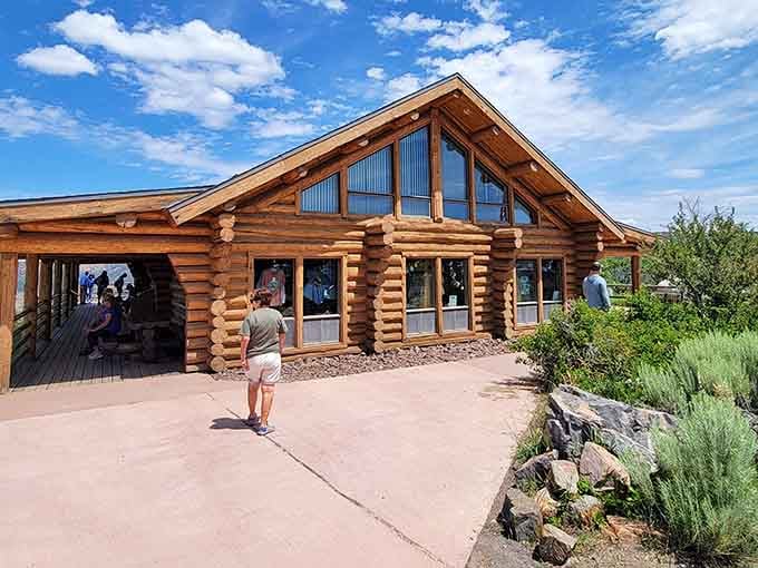 South Rim Visitor Center welcomes guests with rustic charm before they witness nature's dramatic architecture.