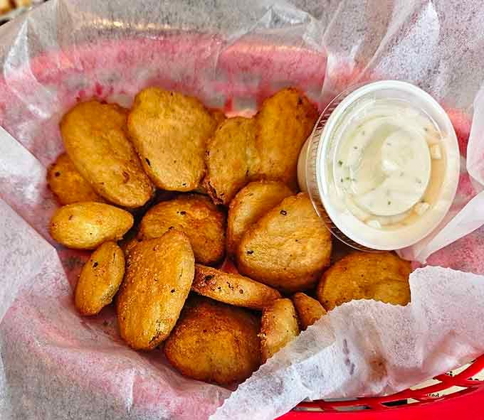Fried pickles deliver that sweet-and-salty crunch that makes you wonder why anyone eats pickles any other way.
