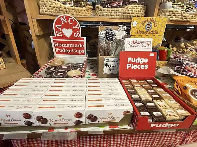 Nancy's Homemade Fudge Cups and Russell Stover chocolates side by side. Choosing just one is a problem worth having.