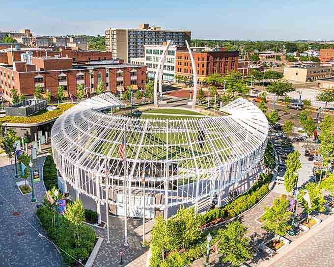 Centennial Plaza's striking open-air structure anchors downtown Canton with bold, modern design you won't forget quickly.
