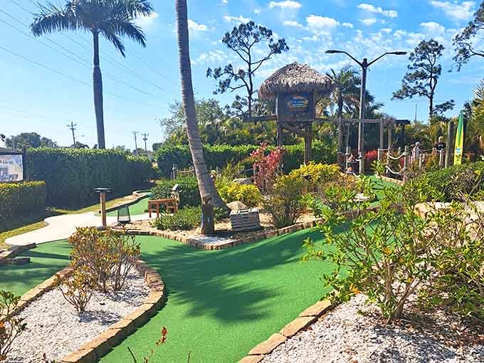 Tropical Breeze Fun Park's mini golf course proves retirement doesn't mean giving up on friendly competition and silly fun.