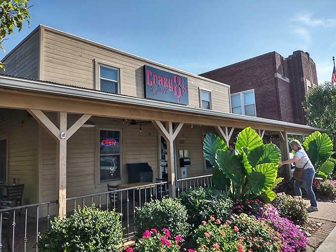 Crazy 8's Grill brings serious porch energy to Casey's dining scene. Those flower beds mean business too.