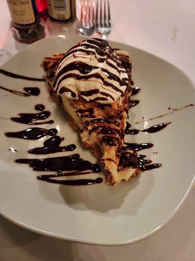 Cheesecake drizzled with chocolate sauce is how you end a perfect meal without any regrets whatsoever.