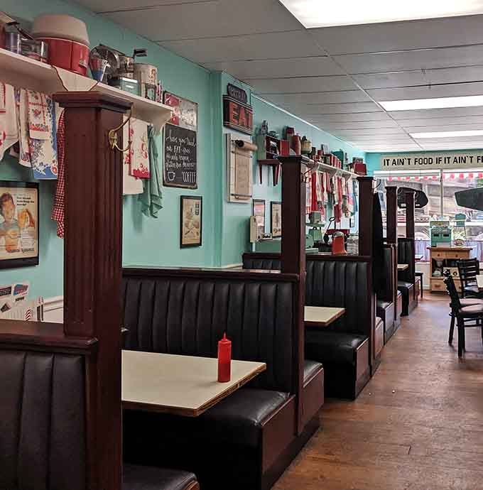 Sliding into one of these black vinyl booths feels like settling into your favorite armchair, but with better food.