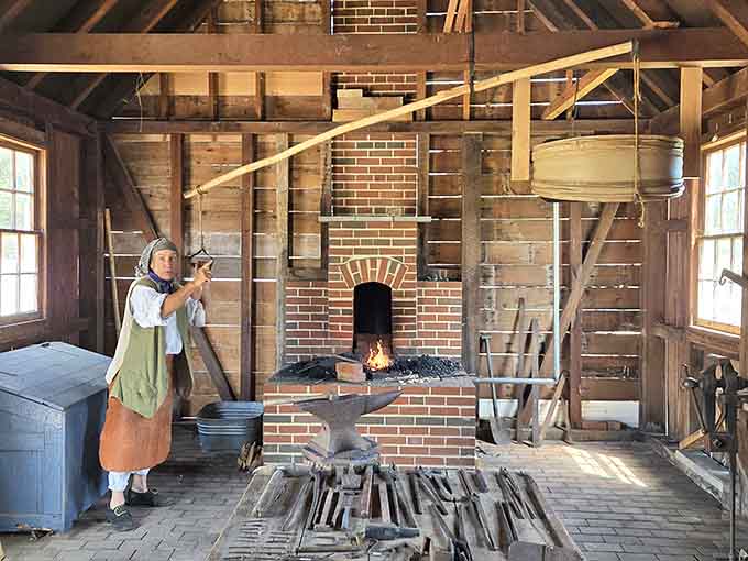The blacksmith works the forge while the anvil waits. Sparks, fire, and craftsmanship older than the country itself.