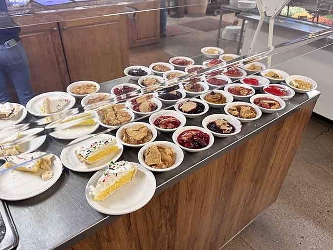 Rows of cobblers, pies, and sweet treats lined up like a dessert hall of fame, choose wisely.