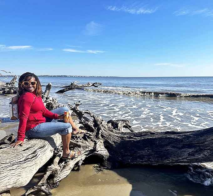 Good company, salt air, and a driftwood seat with the best ocean view in Georgia.