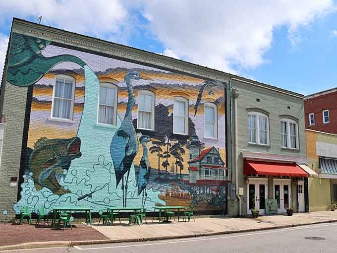 Street art transforms ordinary buildings into conversation pieces, giving downtown an unexpected splash of modern creativity.