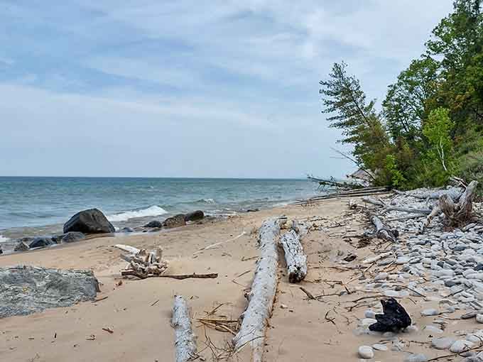 Driftwood, smooth stones, and wild shoreline, Esch Beach has a rugged side that deserves its own fan club.