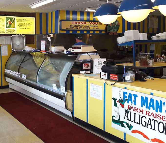 That "Farm Raised Alligator" sign at the counter is the most delightfully unexpected thing you'll see before lunch.