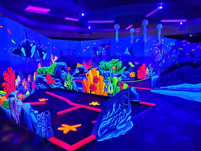 Imagine 3D Mini Golf turns a simple round of putting into a full-blown underwater neon adventure for all ages.