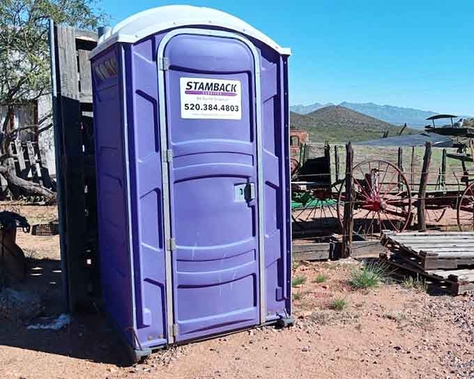 Even ghost towns need modern conveniences; the past meets present in the most practical way possible here.