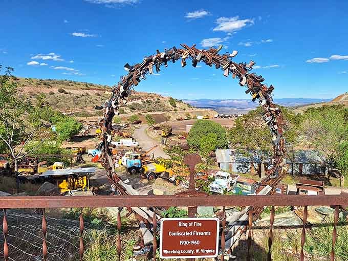 An arch made entirely of confiscated firearms creates the most Arizona sculpture you'll see all year, guaranteed.