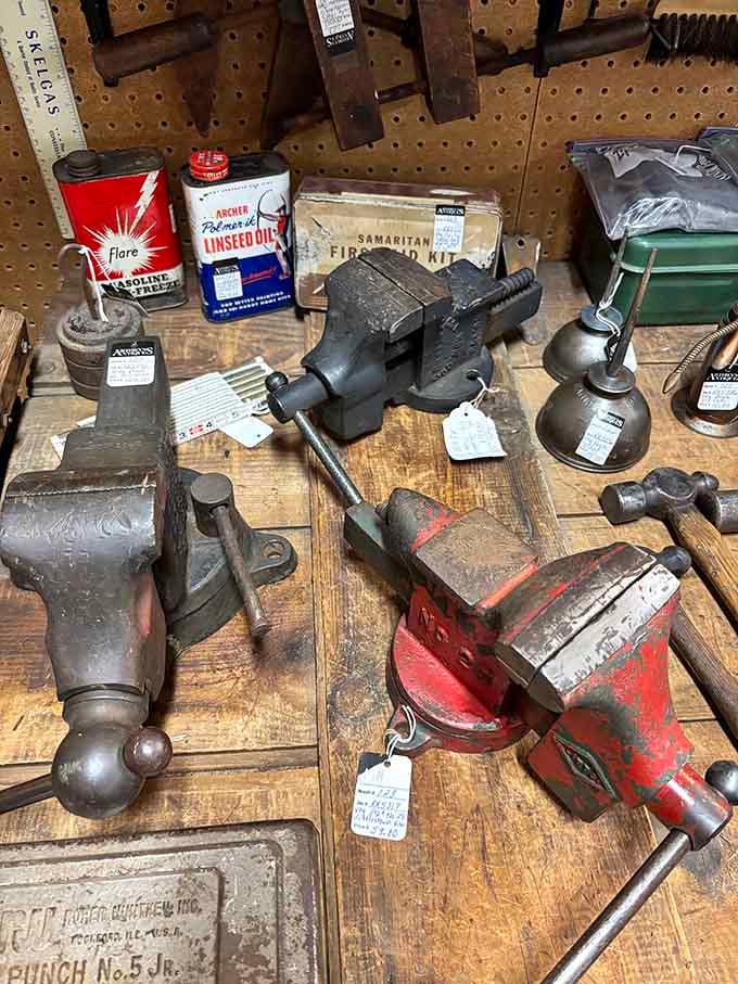 Old vises and tools that your grandfather would recognize instantly, built when quality actually meant something real.