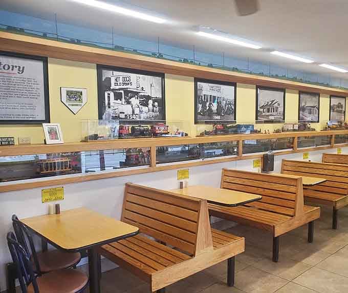Wooden booths and historic photos create an atmosphere where every meal feels like coming home to simpler times.