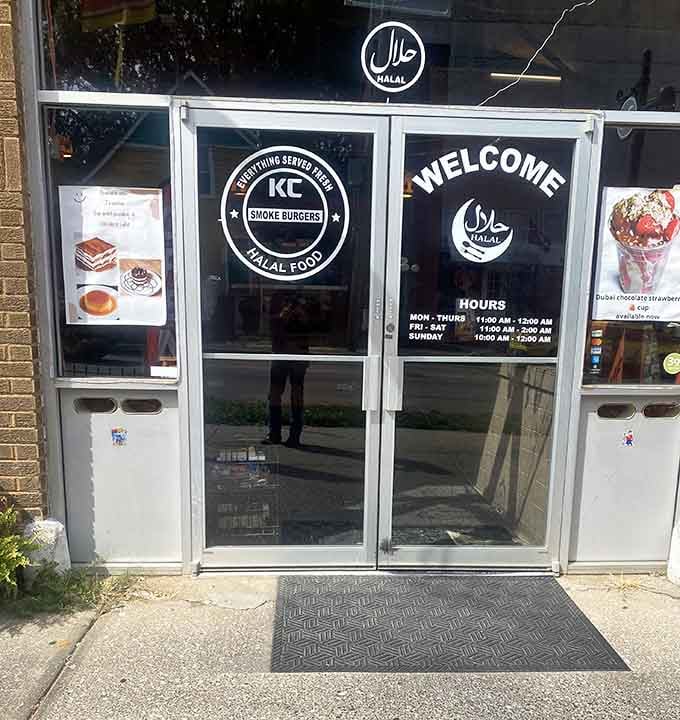 The halal certification and welcome sign tell you this place serves everyone with the same delicious dedication.