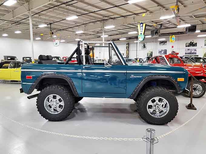 This classic Ford Bronco in deep teal is the kind of vehicle that makes you want to go somewhere immediately.