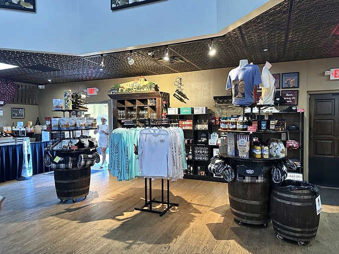 The gift shop is stocked with Lakeridge apparel, accessories, and bottles, which means your wallet came here to work today.