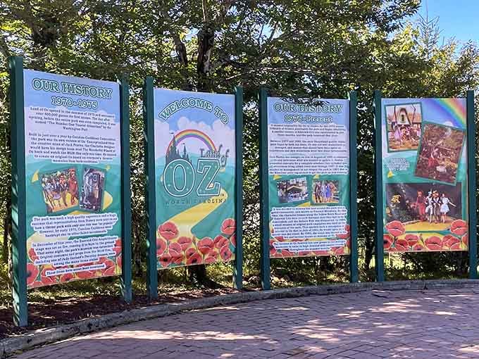 History panels at the park tell the full story of the Land of Oz. Turns out, the backstory is just as fascinating as the attraction.
