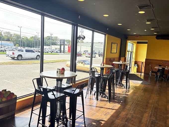 Window seats offer prime people-watching real estate while you demolish your third helping of cheesy goodness today.