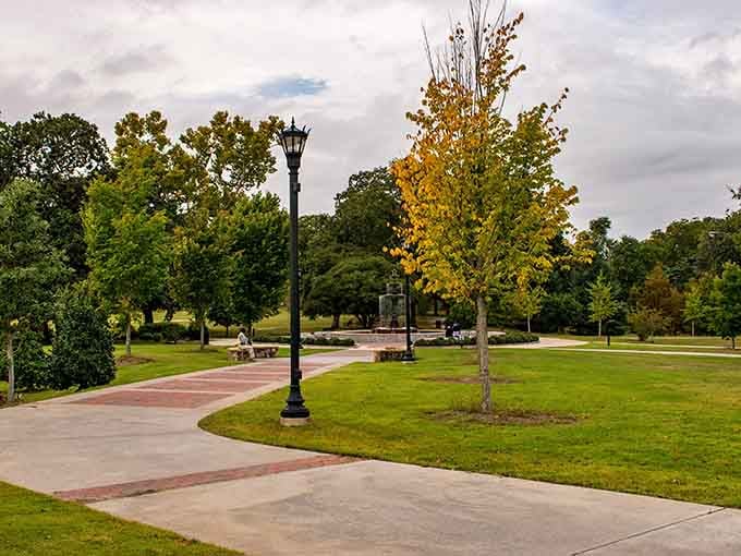 Tattnall Square Park's winding brick paths and golden trees offer a genuinely peaceful afternoon for absolutely free.