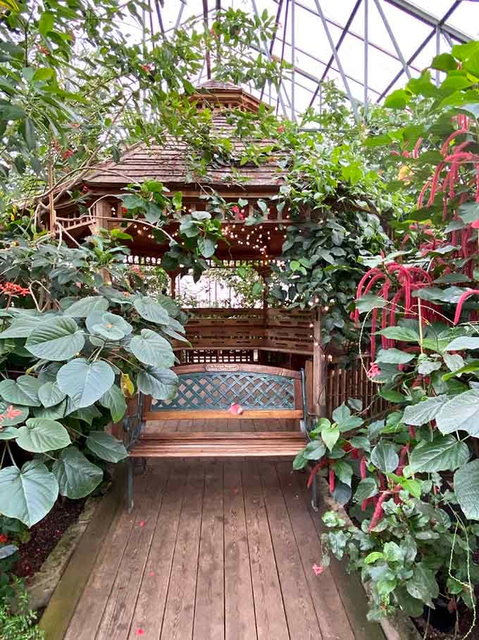 The central pavilion provides a peaceful retreat where you can sit and pretend you're vacationing somewhere exotic.