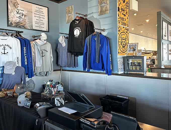 T-shirts, hoodies, and hats bearing the Mallards anchor, because apparently one visit isn't enough and you'll want the souvenir to prove it.