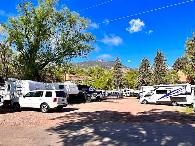 Even the RV park here comes with a mountain backdrop that most five-star hotels would absolutely kill for.