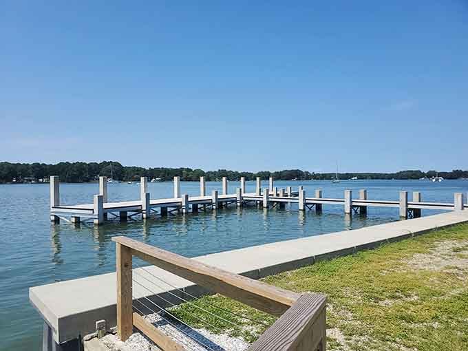Williams Wharf Landing: clean docks, calm water, and sailboats in the distance that make you question every life choice that kept you inland.
