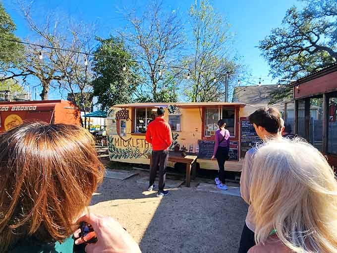 The line forms early and stays steady because word spreads fast when brisket reaches this level of perfection.