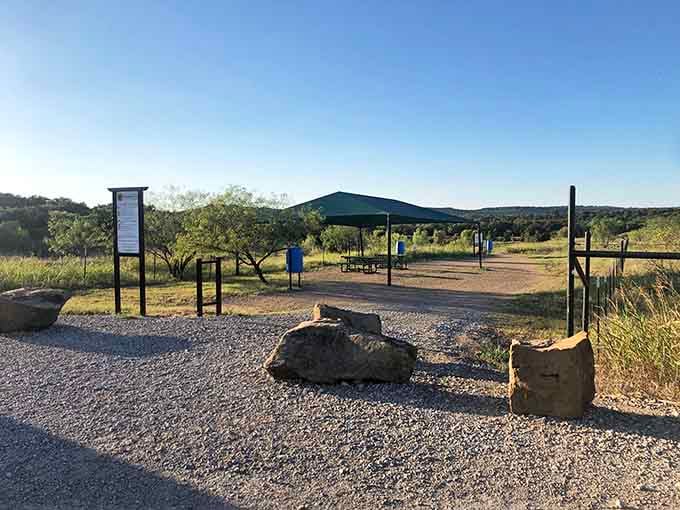 The shaded pavilion and picnic area offer a welcome breather after hours of crouching over ancient ground.