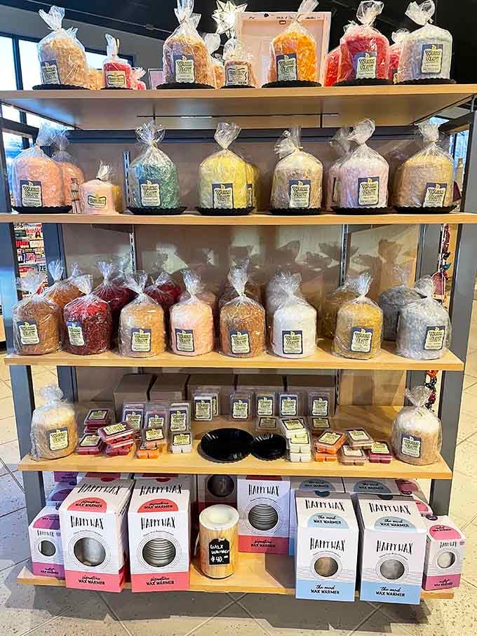 Artisan candles and wax warmers lined up in every color imaginable. Your living room is about to smell significantly better.