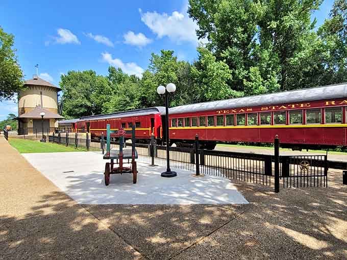 The Texas State Railroad depot sits ready to transport you through piney woods on genuine vintage trains.
